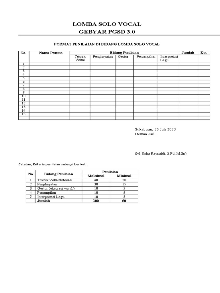 Format Penilaian Solo Vocal | PDF