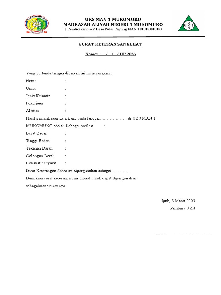Surat Keterangan UKS | PDF