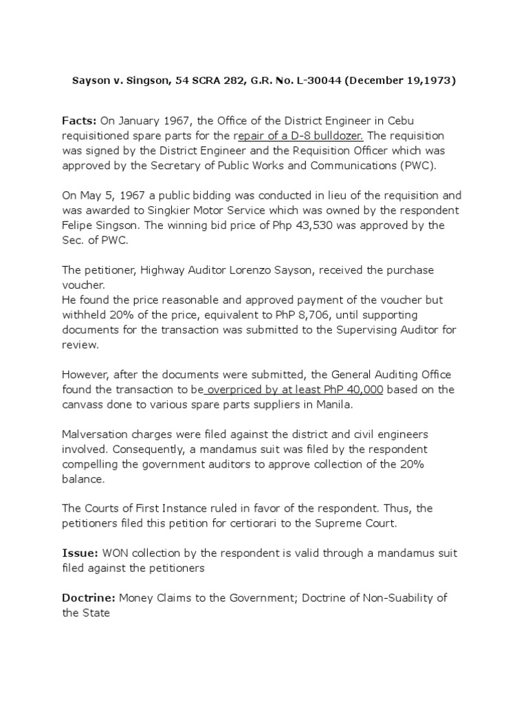 Sayson v. Singson | PDF | Mandamus | Lawsuit