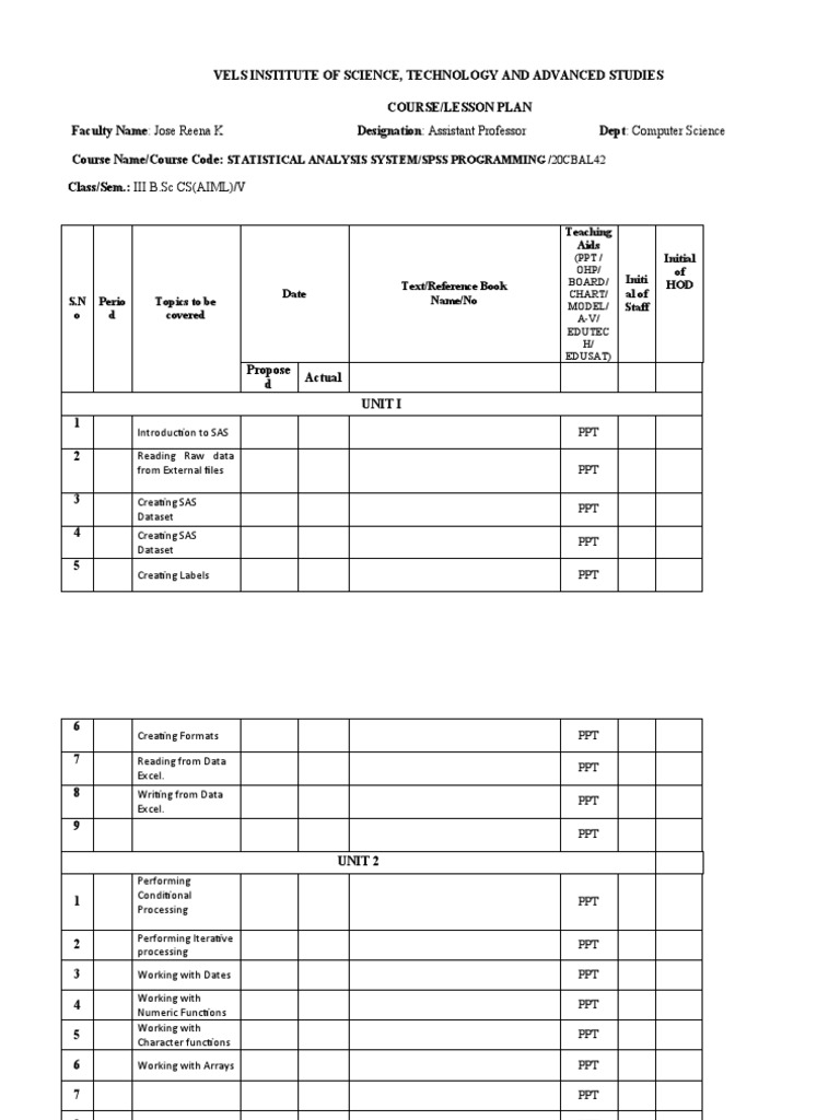 Sas Lesson Plan Pdf Spss Sas Software