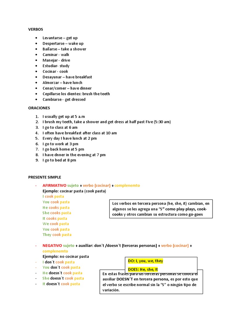 Guía Presente Simple en Inglés | PDF