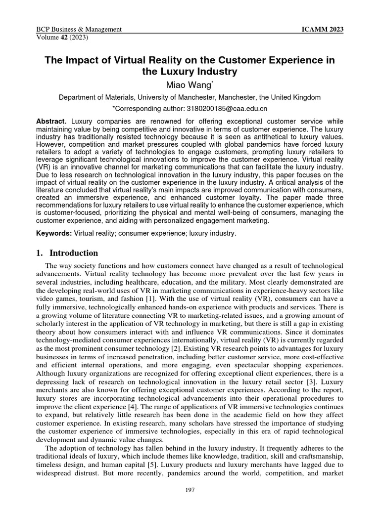 The Impact of Virtual Reality On The Customer Expe | PDF | Virtual Reality | Customer Experience