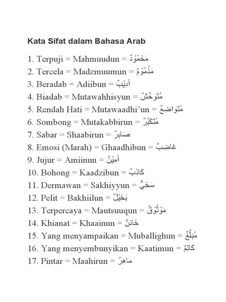 Kata Sifat Bahasa Barab | PDF