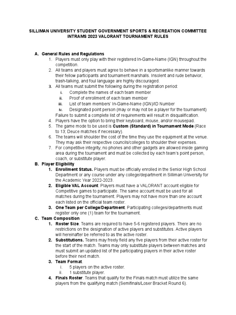 Silliman University Valorant Tournament Rules | PDF | Tournament | Sports
