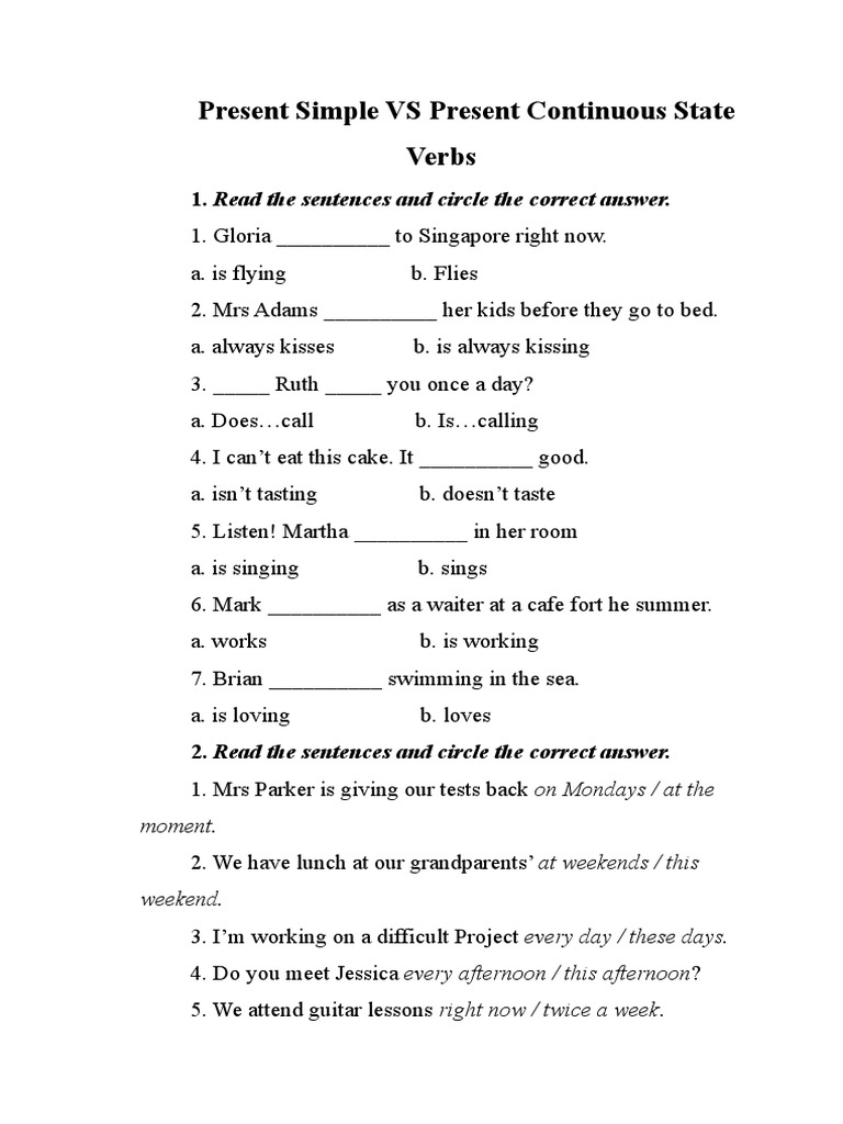 1c Present Simple VS Present Continuous State Verbs | PDF