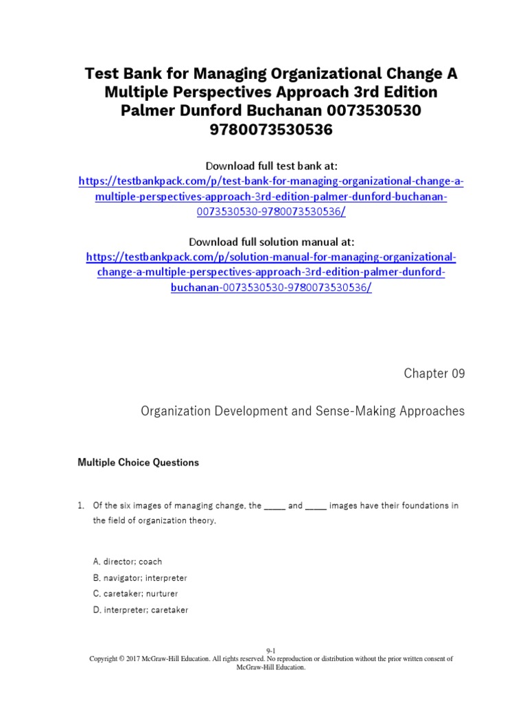 Managing Organizational Change A Multiple Perspectives Approach 3rd ...