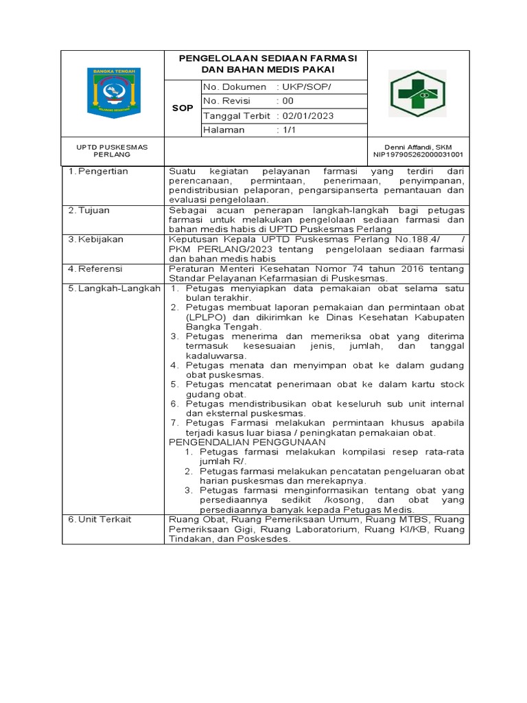Sop Pengelolaan Sediaan Farmasi Dan BMHP | PDF