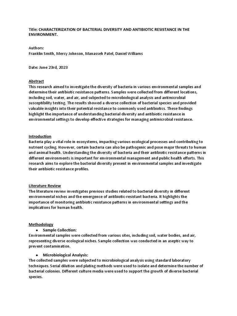 Research Report On Bacteria | PDF | Antimicrobial Resistance | Bacteria