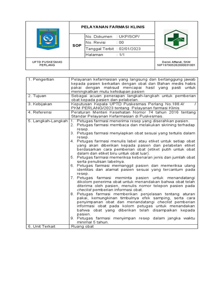 SOP PELAYANAN FARMASI KLINIS | PDF