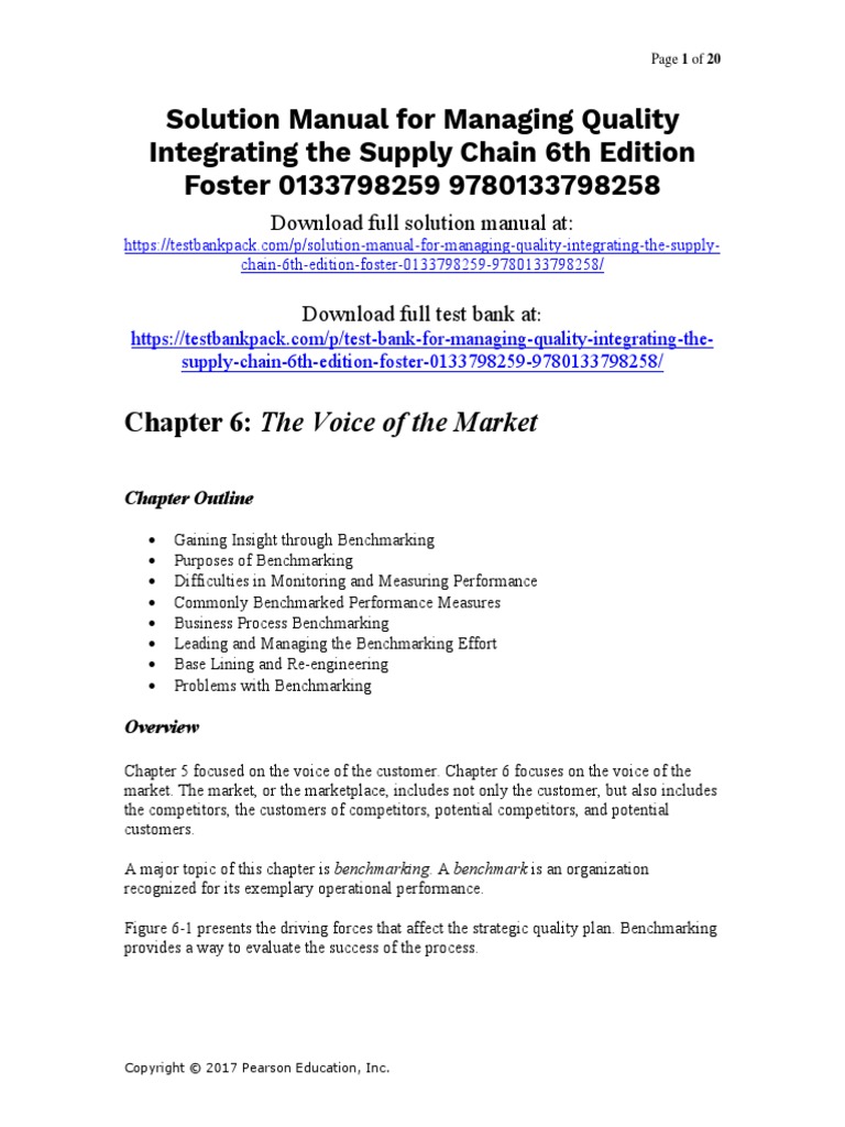 Managing Quality Integrating The Supply Chain 6th Edition Foster Solutions Manual Download | PDF