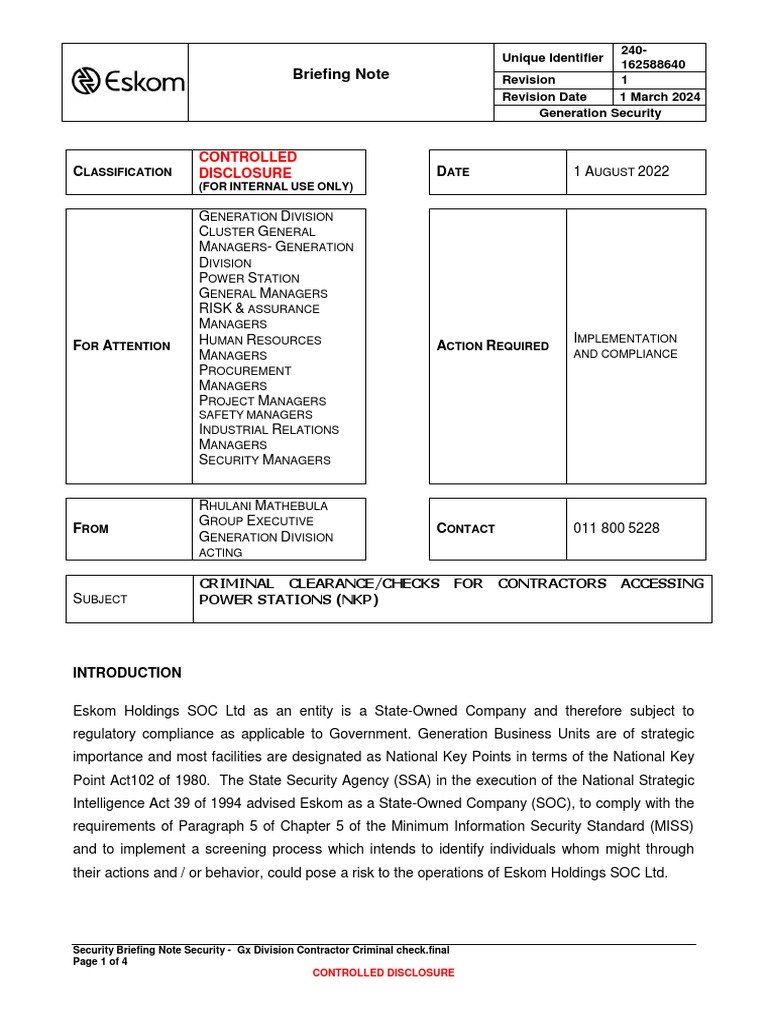 Briefing Note Security - Contractor Criminal Check | PDF | Technology ...