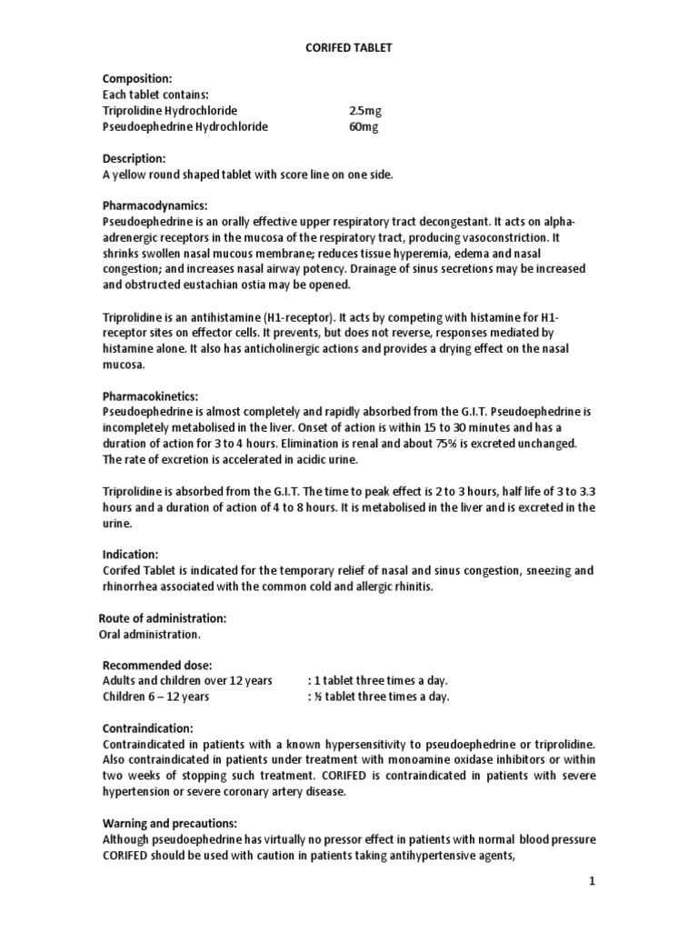 Corifed Tablet Composition | PDF | Science & Mathematics