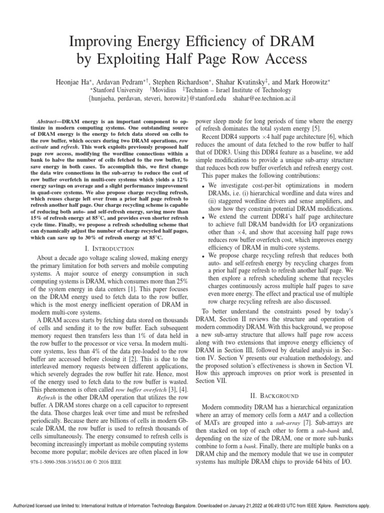 Improving Energy Efficiency of DRAM by Exploiting Half Page Row Access | PDF | Dynamic Random ...