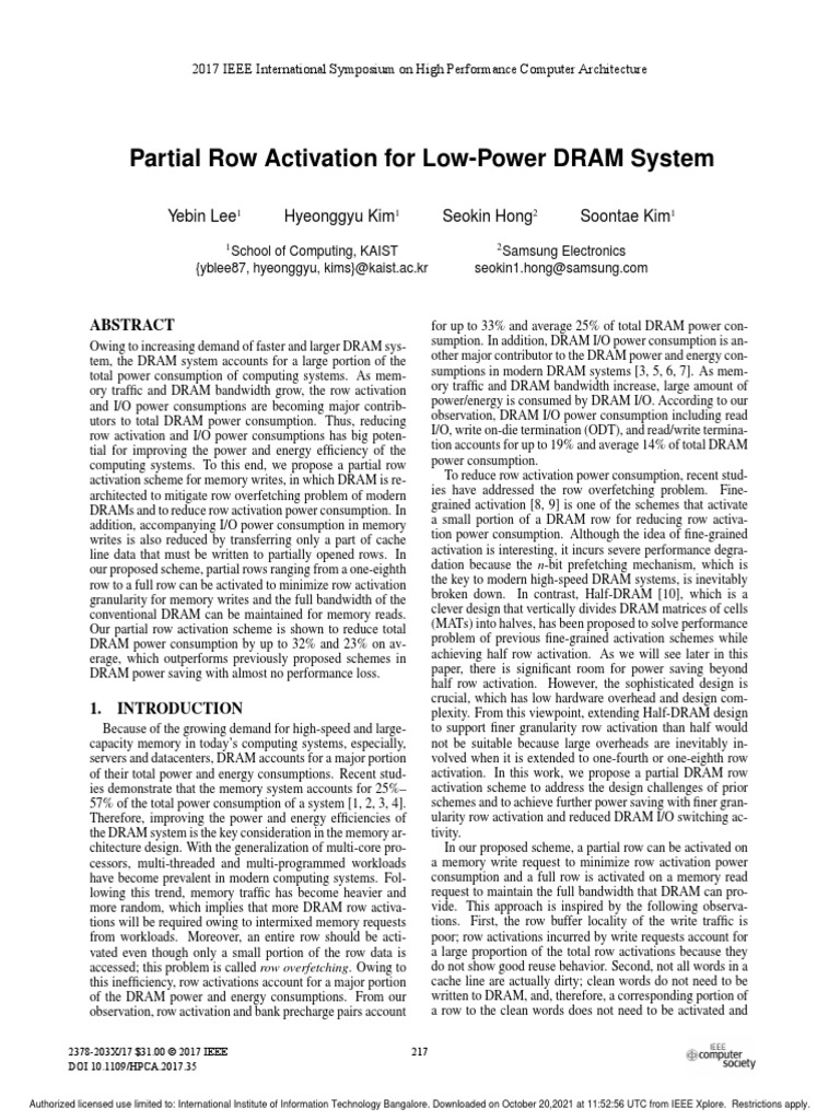 Partial Row Activation For Low-Power DRAM System | PDF