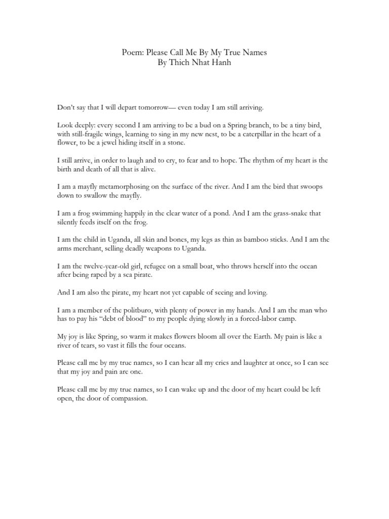 Call Me by My True Name Thich Nhat Hanh | PDF | Art | Poetry