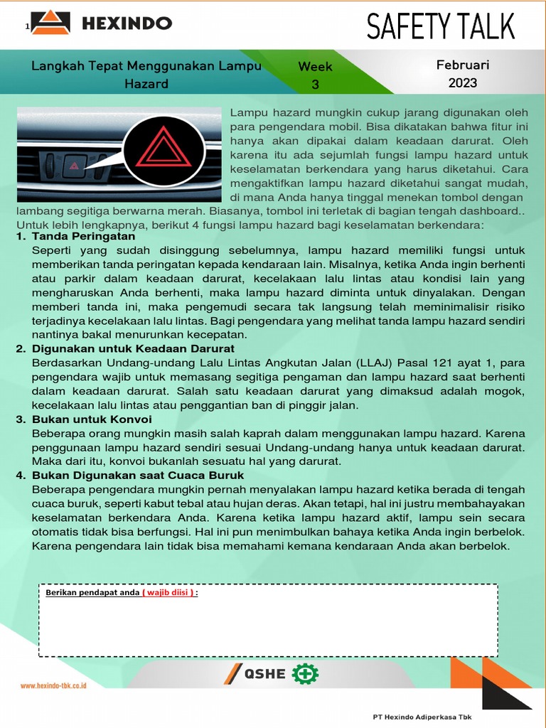 Materi Safety Talk Februari 2023 Minggu - Ke 3 - Langkah Tepat ... Materi Safety Talk Februari 2023 Minggu - Ke 3 - Langkah Tepat ...