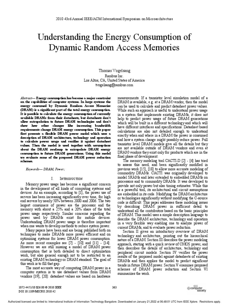 Understanding The Energy Consumption of Dynamic Random Access Memories | PDF | Computers