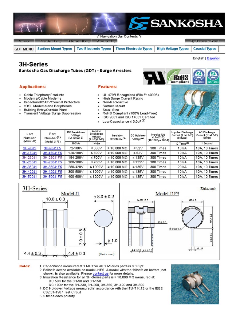 3H230J1 - Sankosha Gas Discharge Tube | PDF | Physical Sciences | Electricity