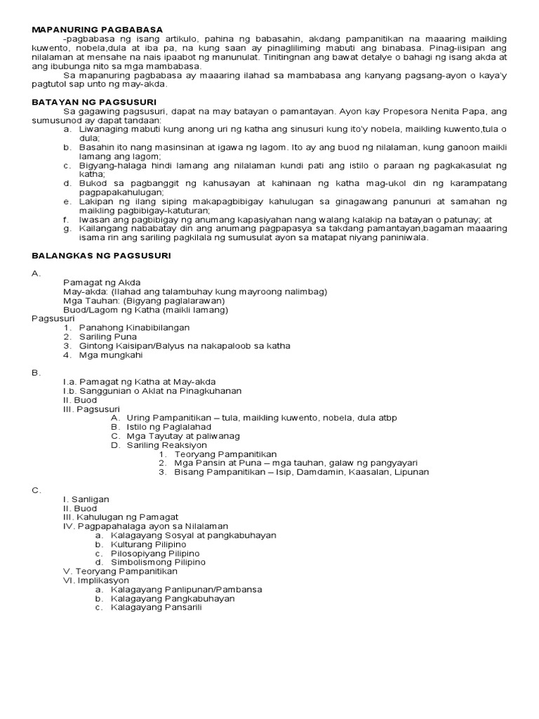 Mapanuring Pagbabasa | PDF