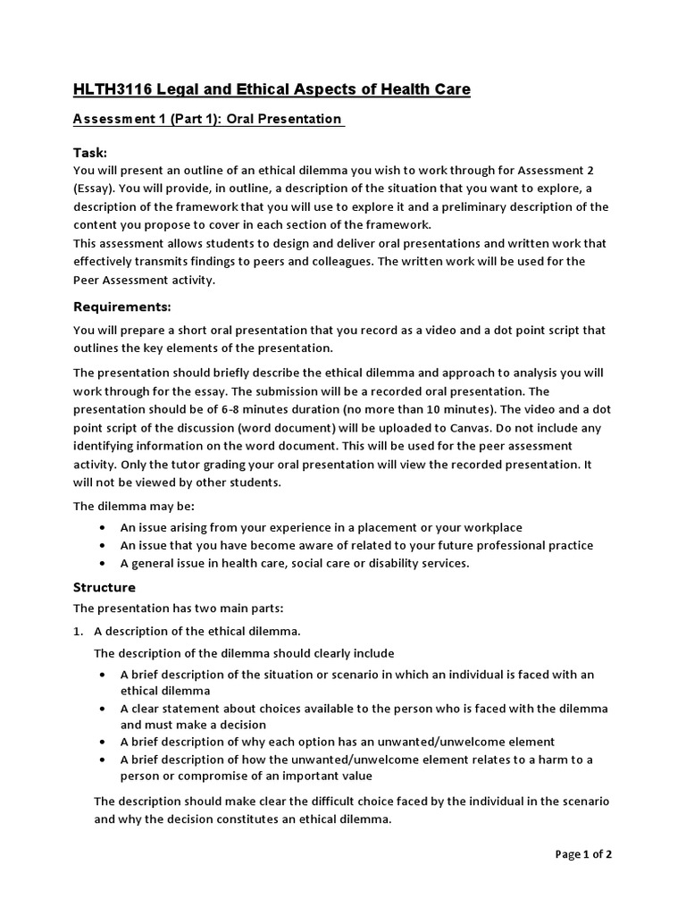 HLTH3116 - Assessment 1 - Oral Presentation - Guidelines - 2023 | PDF