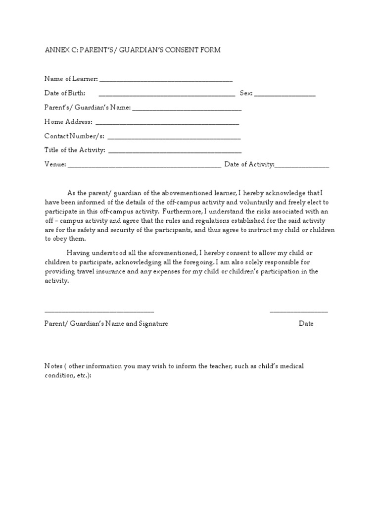 Annex C Parents Guardians Consent Form | PDF