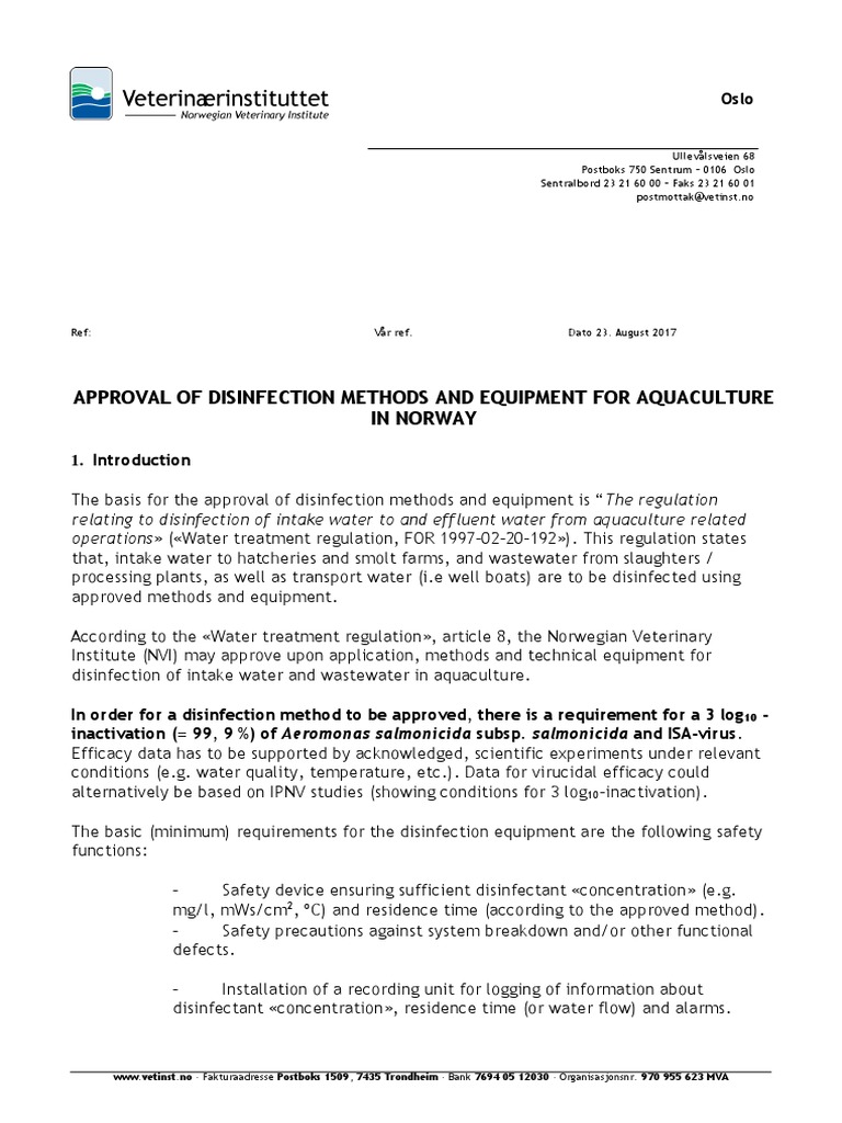 Aquaculture Disinfection Approval Guidelines | PDF | Disinfectant ...