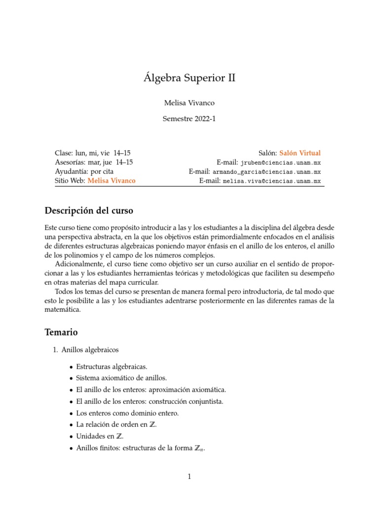 Curso de Álgebra Superior II 2022-1 | PDF | Anillo (Matemáticas ...