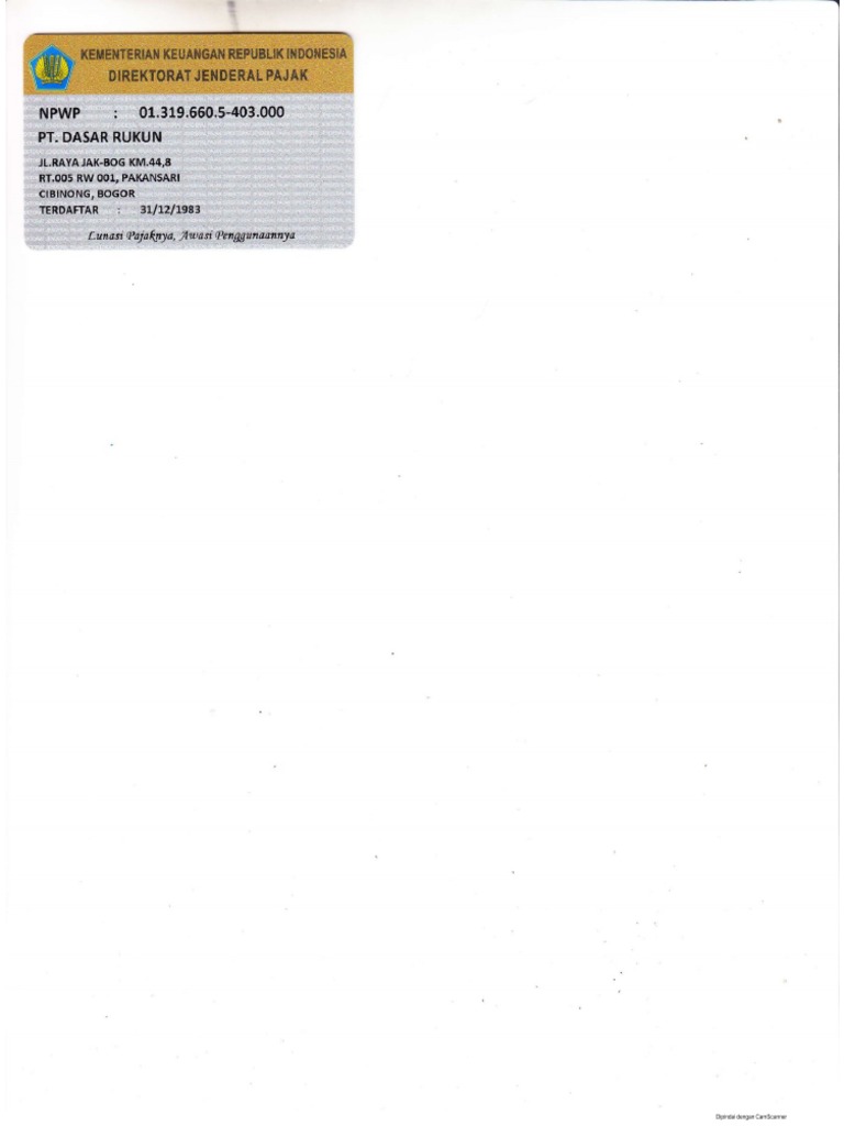 NPWP Pt. Dasar Rukun | PDF