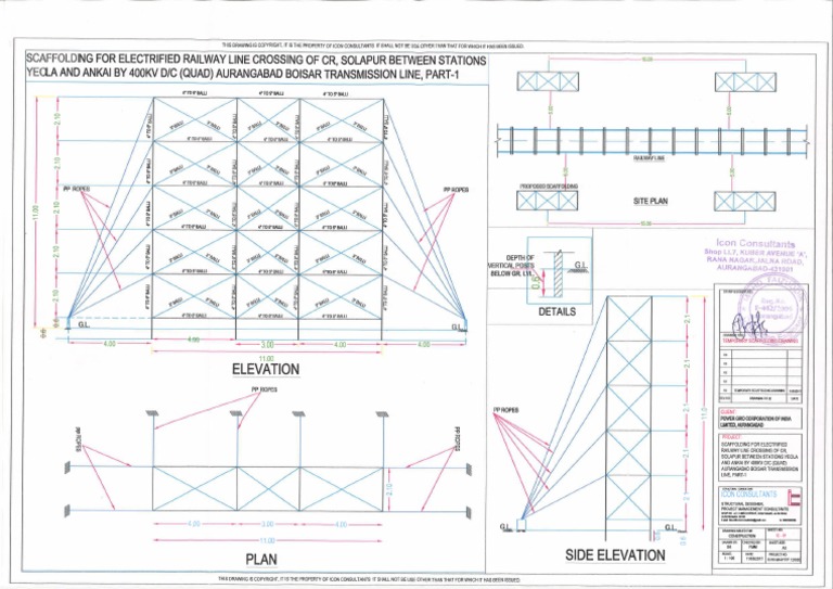 Scaffolding Drawing For OH Electrified Railway Crossing (400 KV LINE) | PDF
