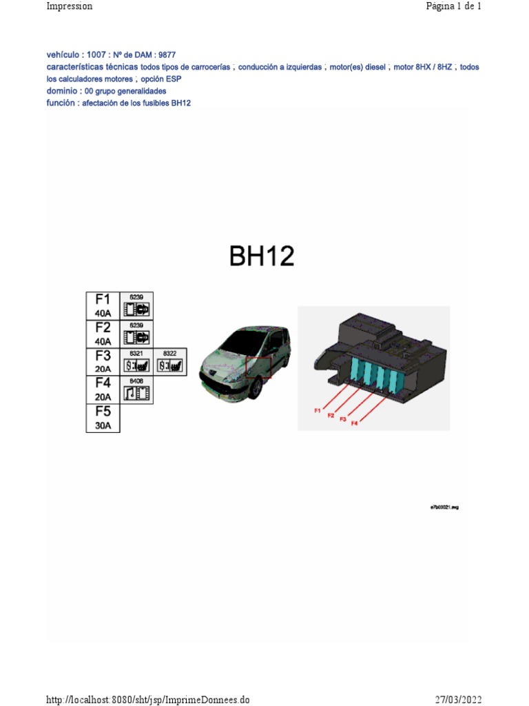 3.peugeot 1007 8RH-8RZ Diesel Generalidades Fusibles BH12 Esquema ...
