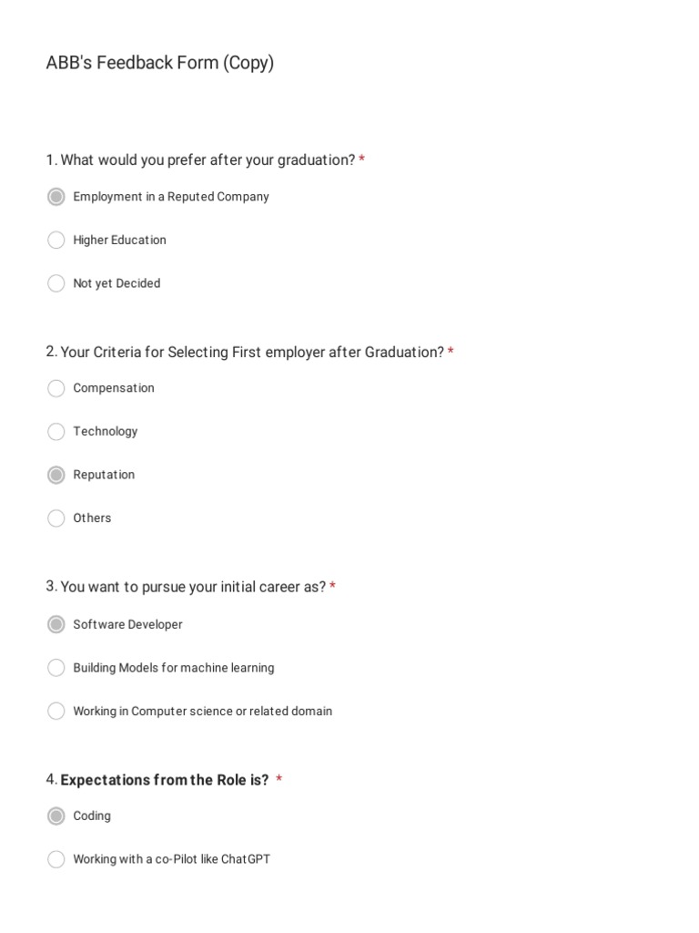 ABB's Feedback Form (Copy) | PDF