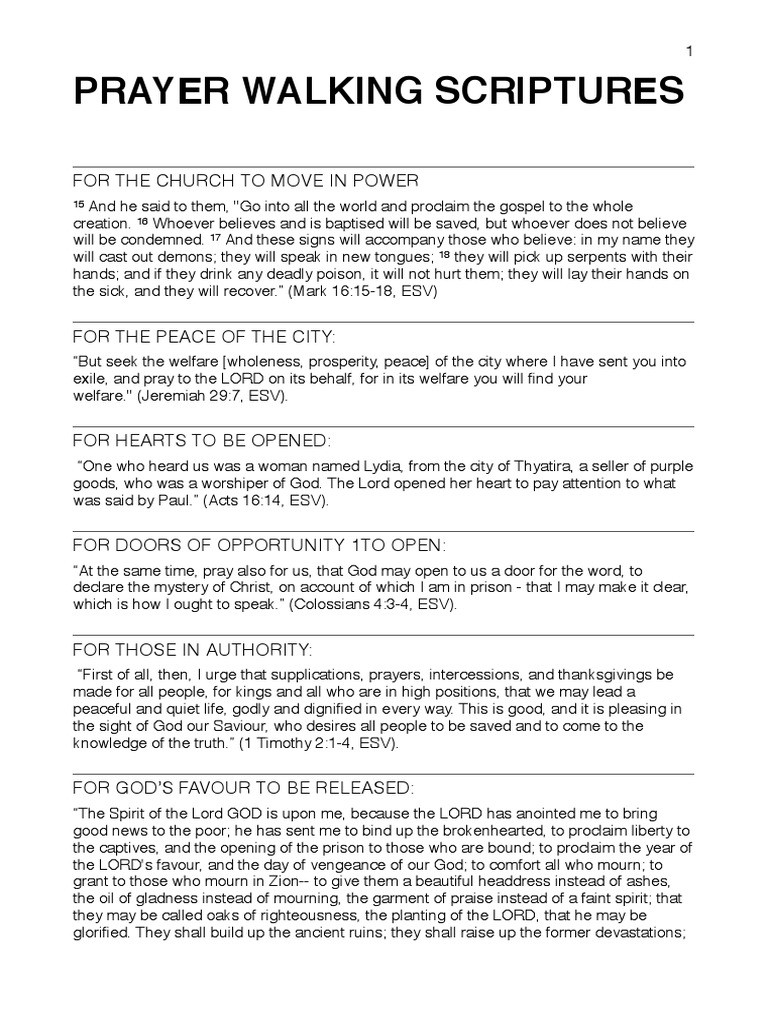 Prayer Walking Scriptures | Download Free PDF | Prayer | Satan
