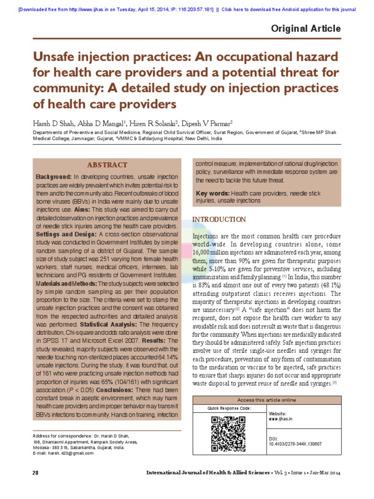 9. Unsafe Injection Practices IJHAS 2015 | PDF | Injection (Medicine ...