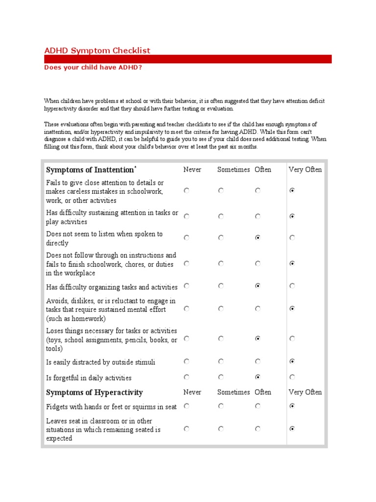 ADHD Symptom Checklist | PDF