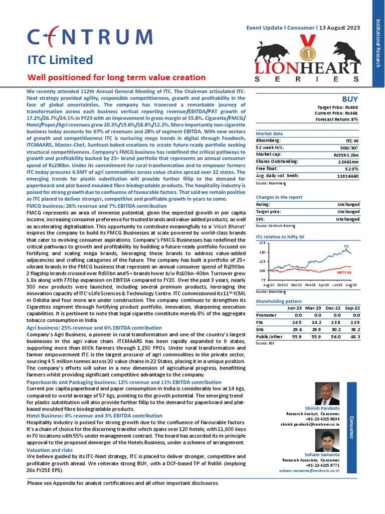 Centrum Sees 8% UPSIDE in ITC Well Positioned For Long Term Value | PDF | Investment Banking ...