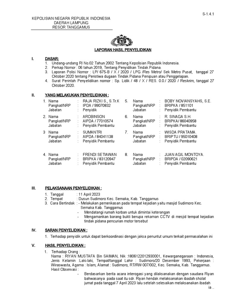 LHP Penyelidikan | PDF