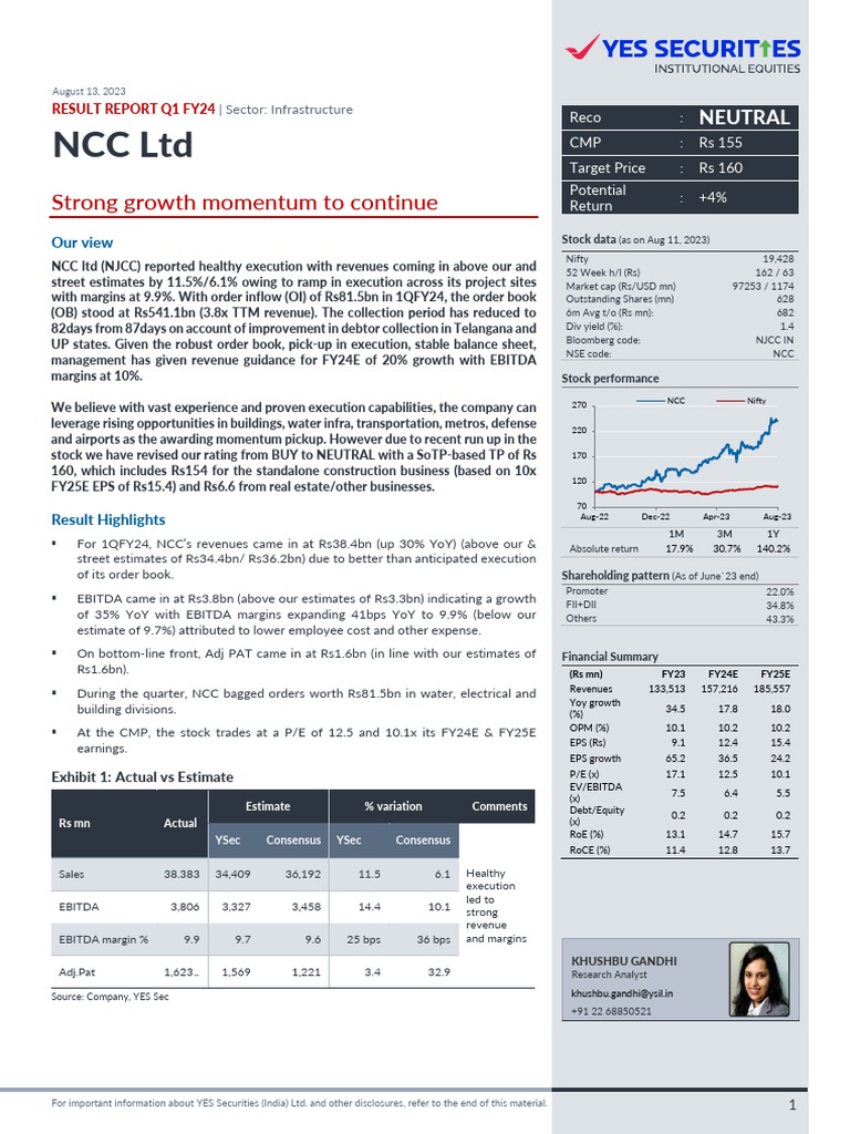 NCC Ltd Q1 FY24 Results Overview | PDF