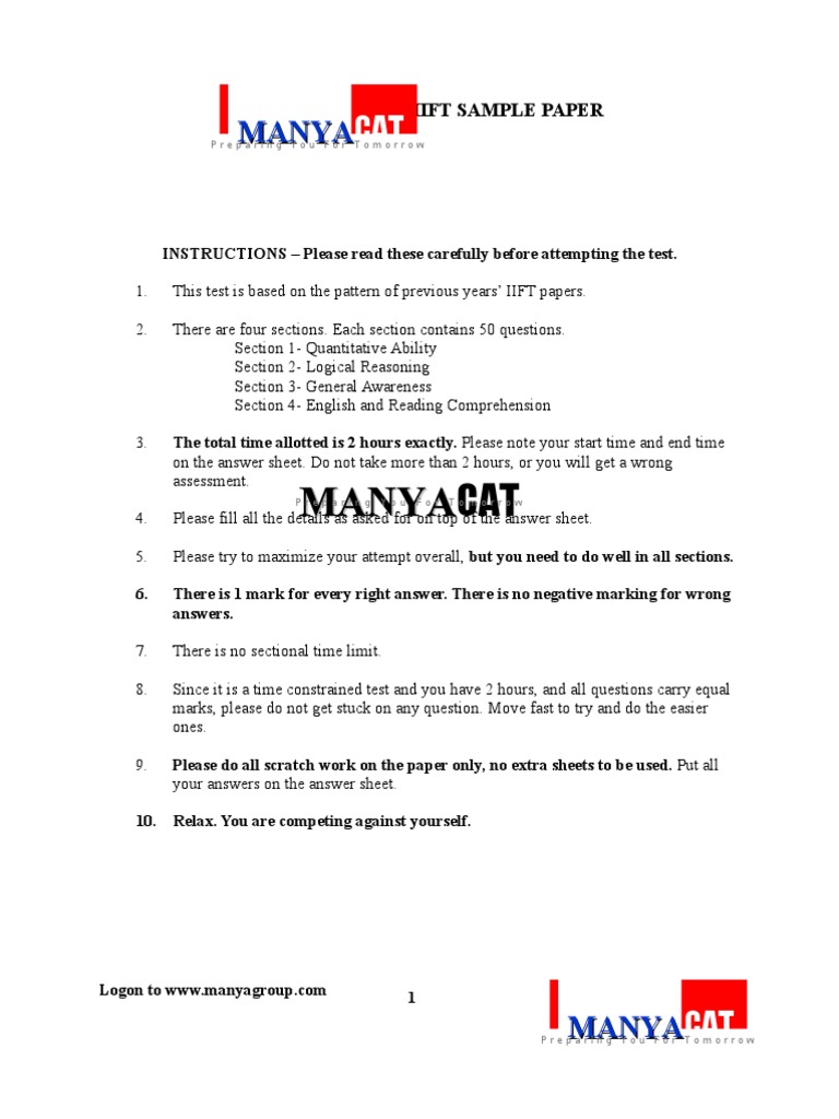 IIFT Question Paper | PDF | Question | Speed