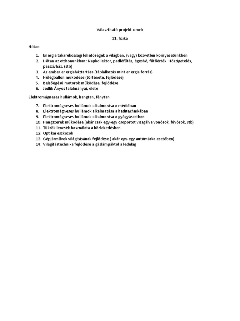 Választható projekt cimek | PDF Választható projekt cimek | PDF