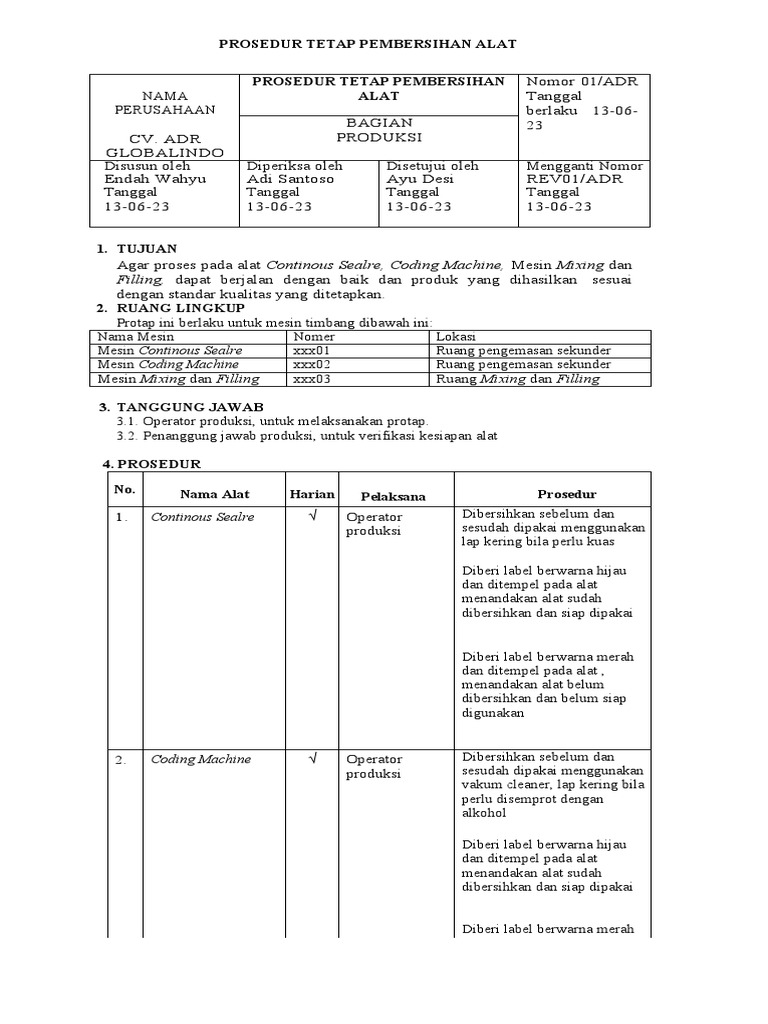 Protap Pembersihan Alat | PDF