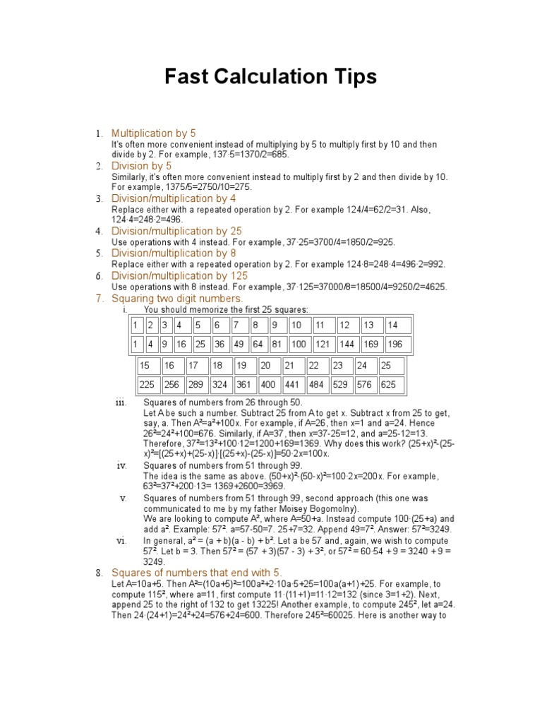 Fast Calculation | Download Free PDF | Multiplication | Division ...