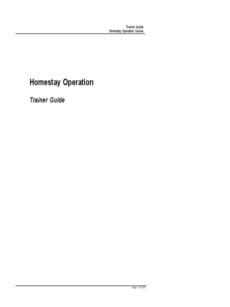 Trainer Guide Homestay Operation Course Homestay Operation Trainer ...