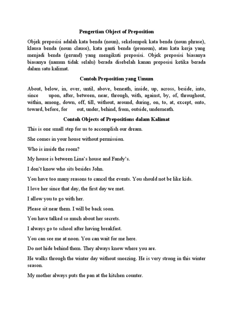 Pengertian Object Of Preposition Pdf Preposition And Postposition Languages