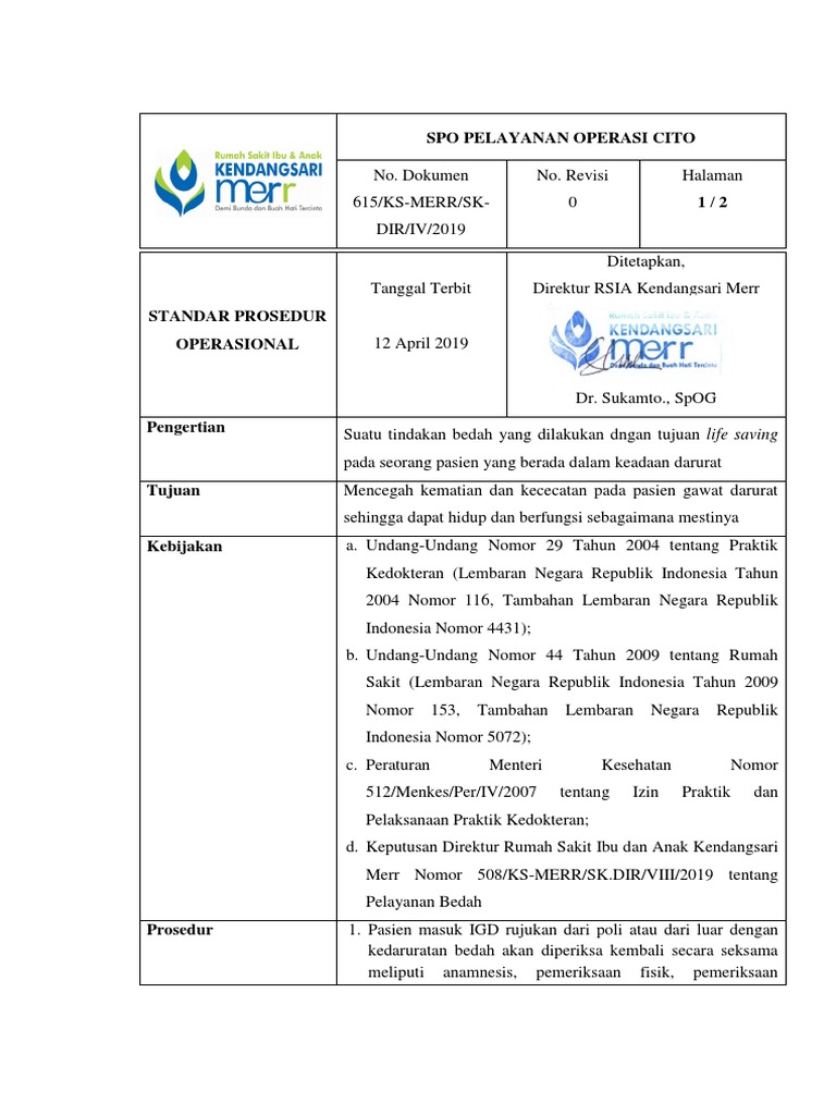 Spo Pelayanan Operasi Cito | PDF