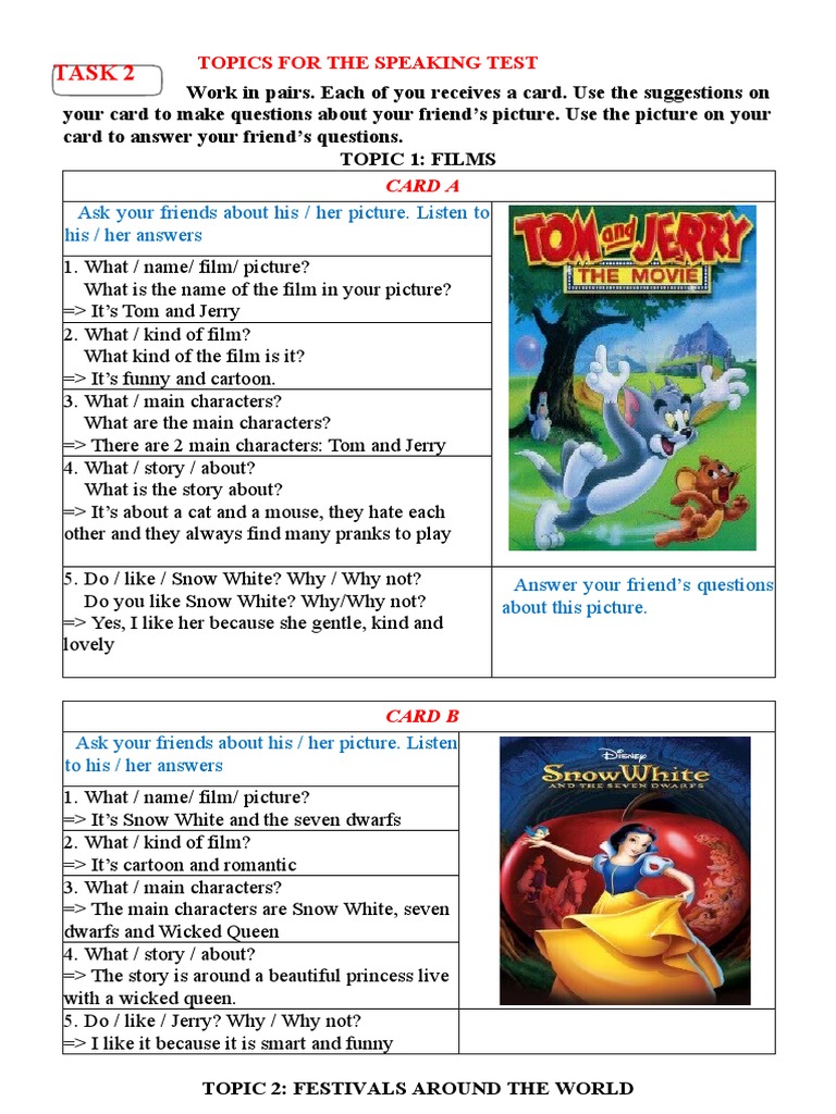 Topics For The Speaking Test (Class 7) - Task 2 | PDF