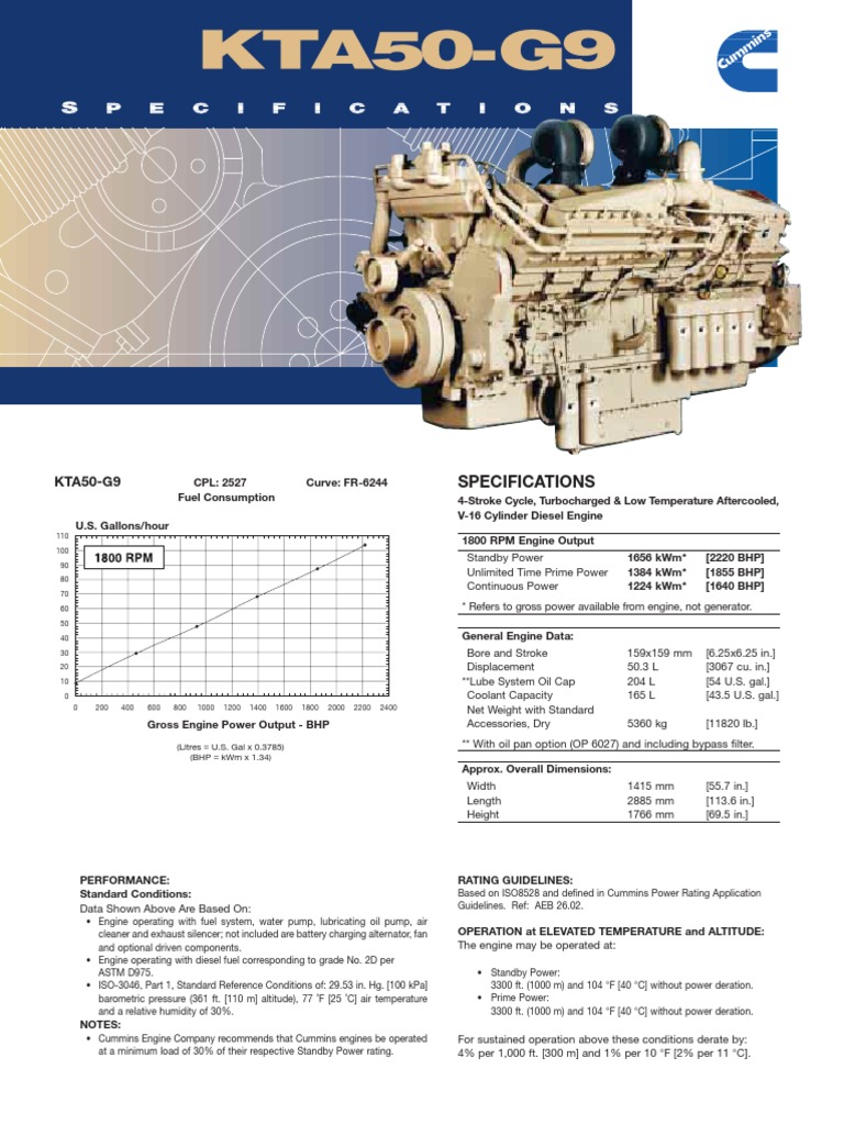 Caterpillar KTA50-G9 Spec Sheet | PDF