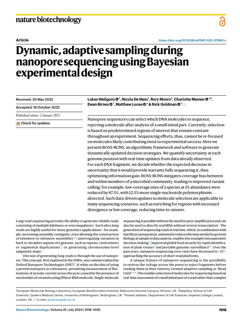 Dynamic, Adaptive Sampling During Nanopore Sequencing Using Bayesian ...