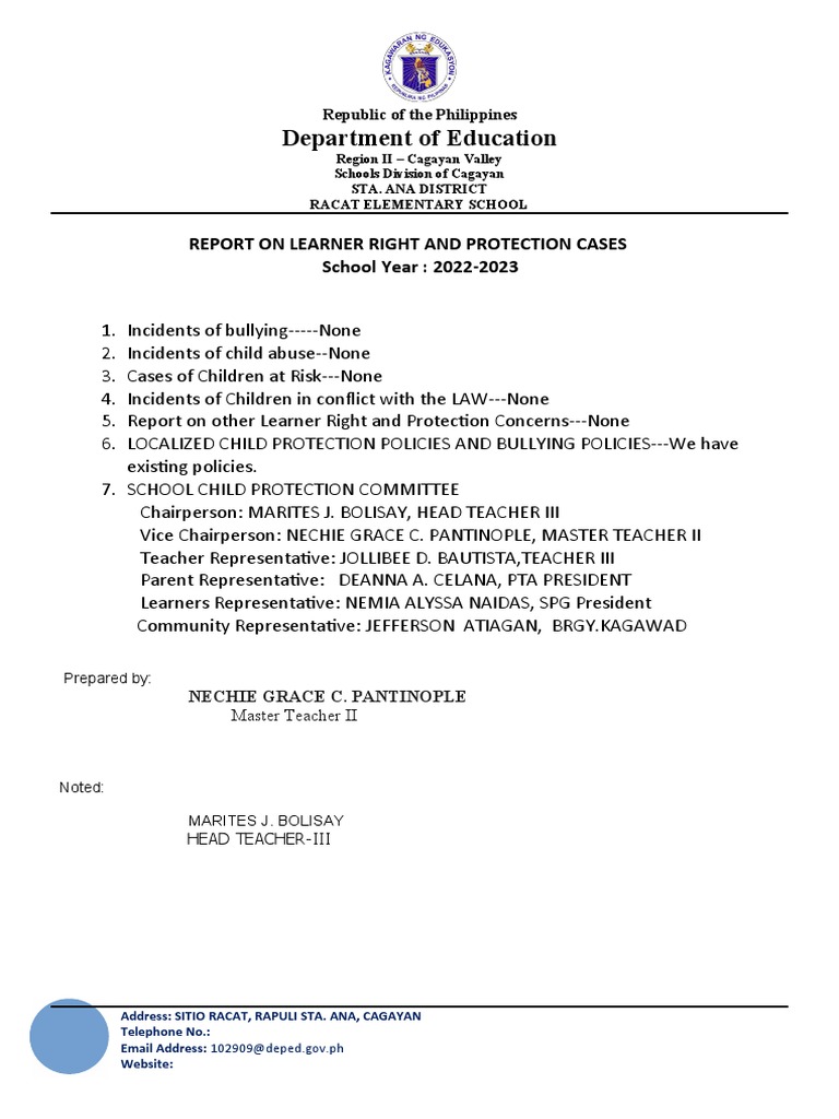 RES 102909 Report On Learners Rights and Protection | PDF