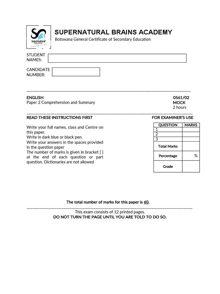 English Paper 2 Mock 2022 | PDF