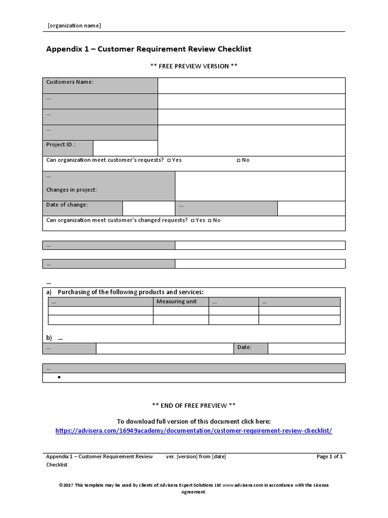 08.1 Appendix 1 Customer Requirement Review Checklist Preview EN | PDF